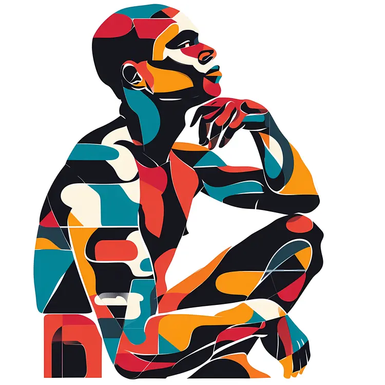 Abstract Thinking Man with Colorful Patterns