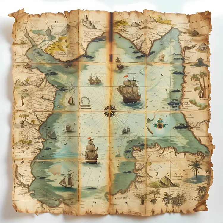 Antique Maritime Map with Ships and Sea