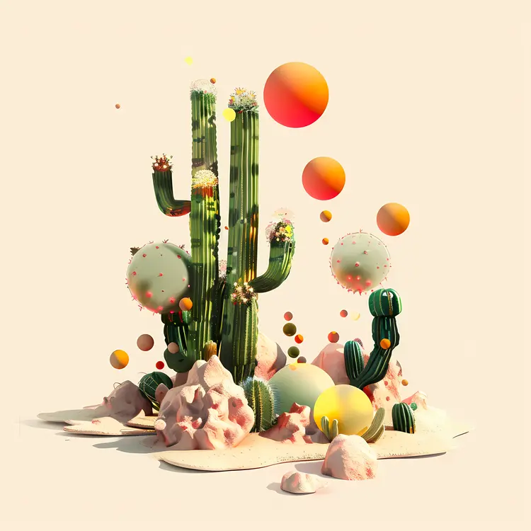 Abstract Cacti with Floating Spheres