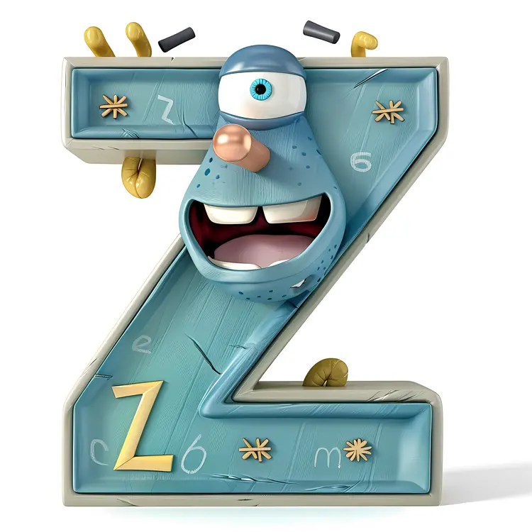Chalkboard Blue Letter Z Cartoon Character