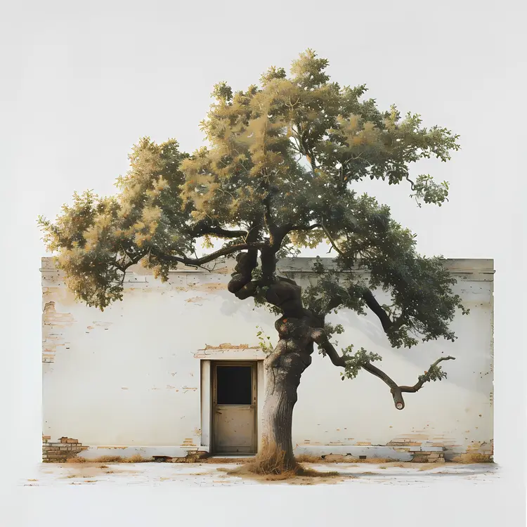 Tree Growing Through Wall in Urban Setting