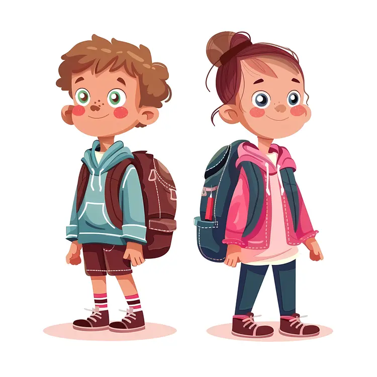 Cartoon Children with Backpacks