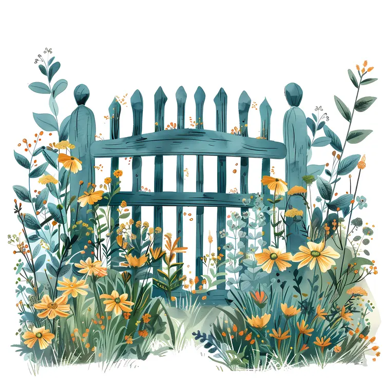Wooden Gate with Yellow Flowers