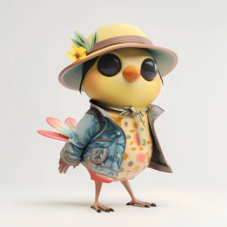 Stylish Bird with Hat and Jacket
