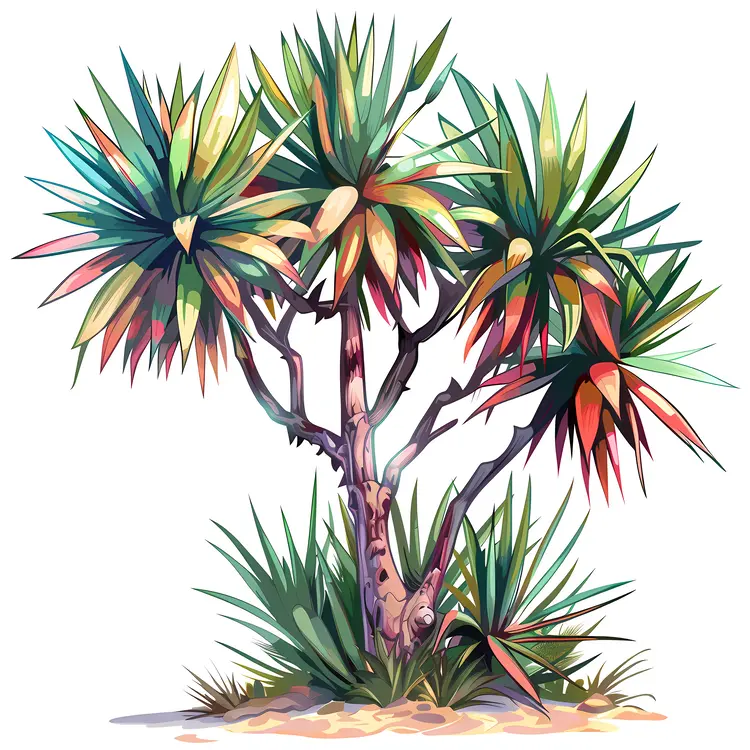 Colorful Yucca Tree with Spiky Leaves