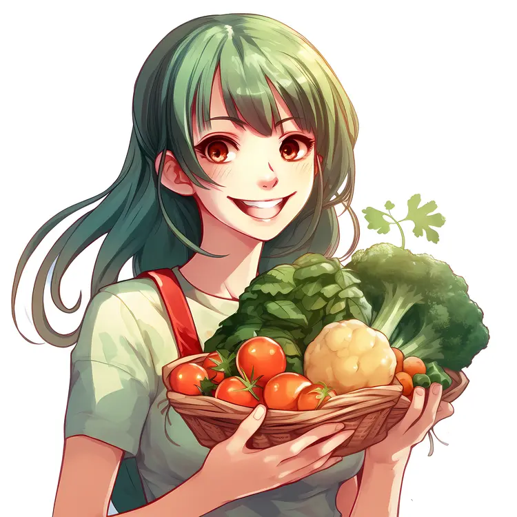 Anime Girl Holding Vegetables