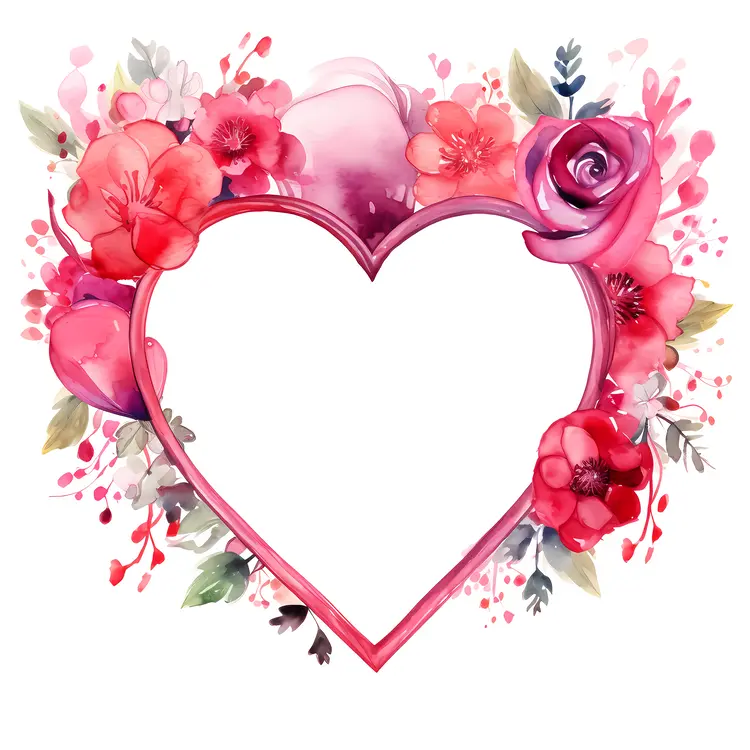 Beautiful Heart Frame with Flowers for Valentine's Day