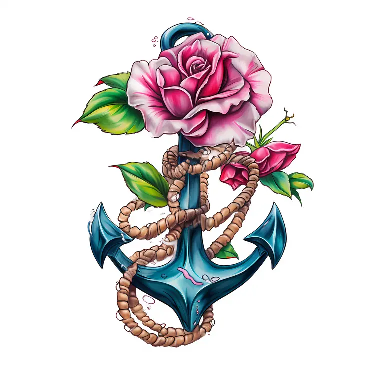 Anchor with Rose and Rope Illustration