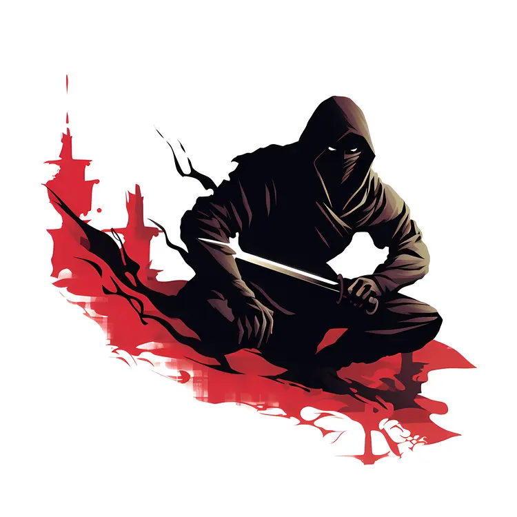 Crouching Ninja Warrior with Sword