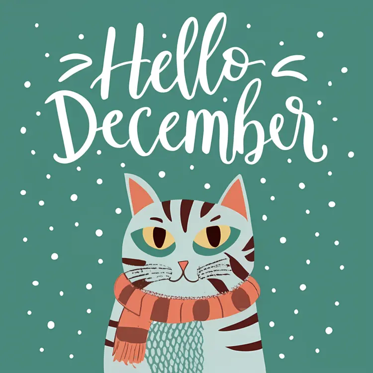 Cat with Orange Scarf Saying Hello December