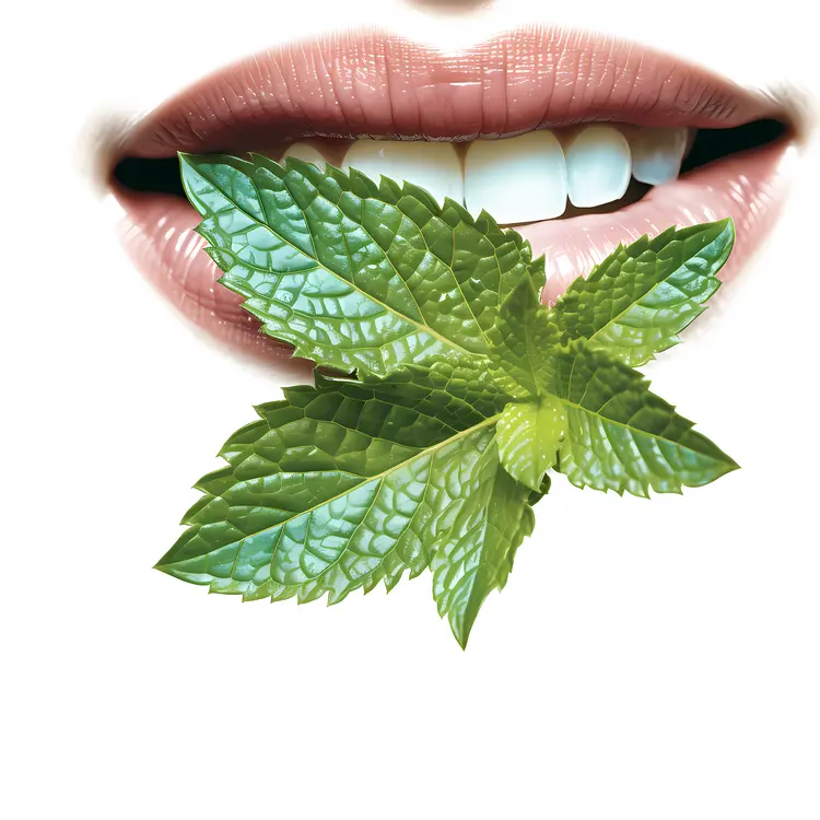 Fresh Mint Leaf in Mouth for Oral Hygiene Concept