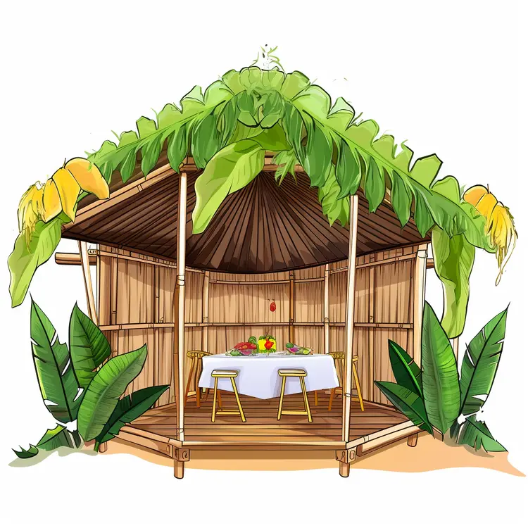 Tropical Bamboo Hut with Table and Chairs