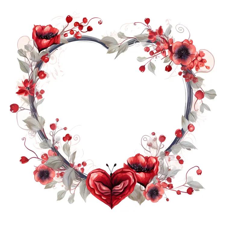 Heart-shaped Floral Frame with Red Flowers