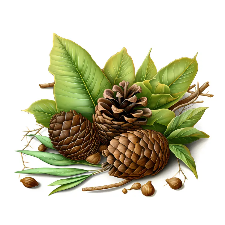 Pine Cones and Leaves Illustration for Nature Concept