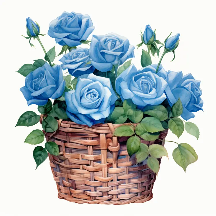 Beautiful Blue Roses in a Wicker Basket