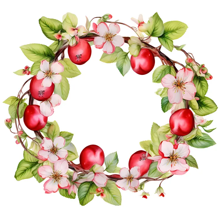 Floral Wreath with Red Apples