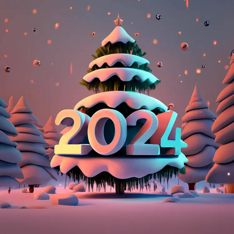 Snowy Christmas Tree with 2024