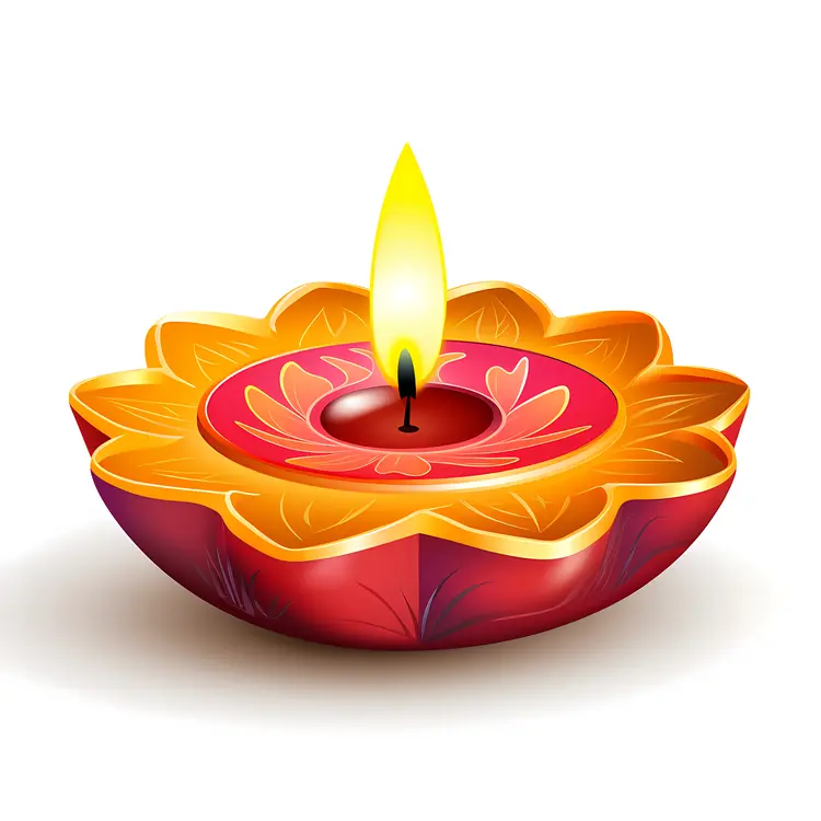 Red Diya with Yellow Flame for Diwali