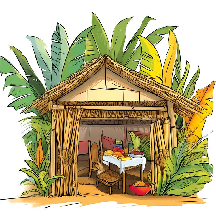 Tropical Hut with Table and Chairs