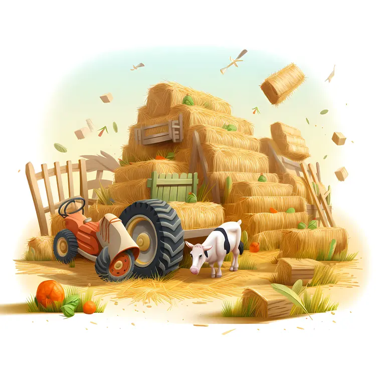 Haystack and Tractor on Farm