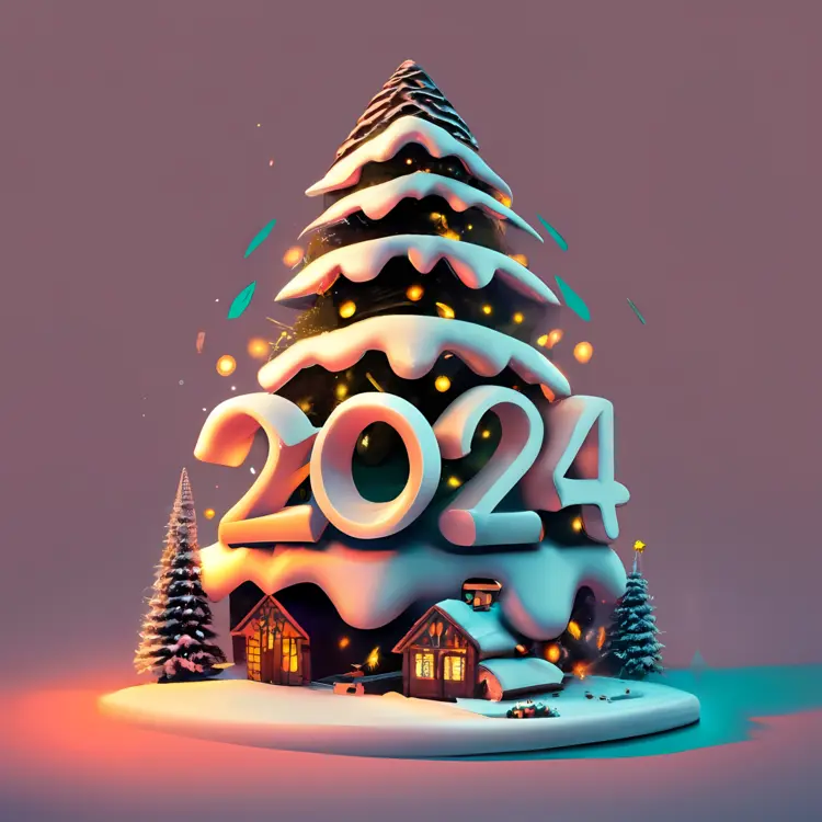 Snowy Christmas Tree with 2024