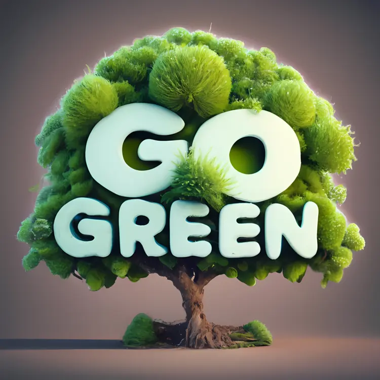 Go Green Text on Tree with Bushy Leaves