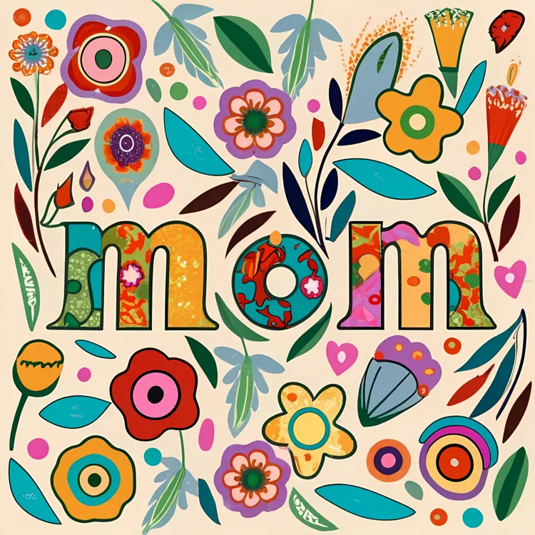 Colorful Floral Mom Text