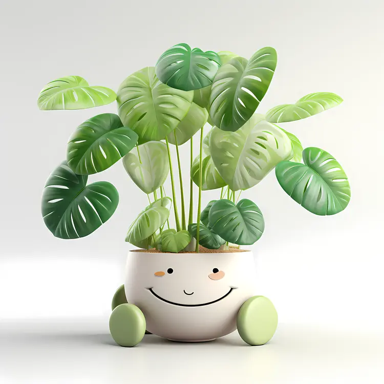 Happy Plant Pot with Green Leaves