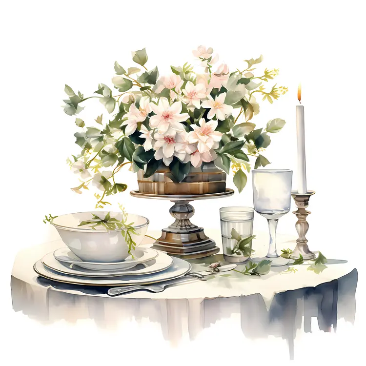 Elegant Floral Table Setting with Candle
