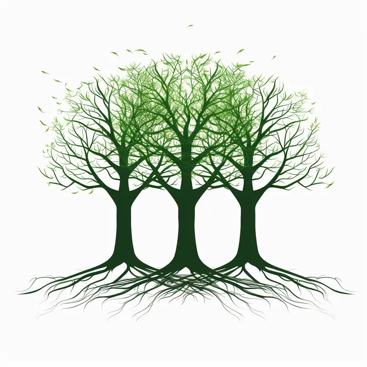 Three Green Trees with Intertwined Roots