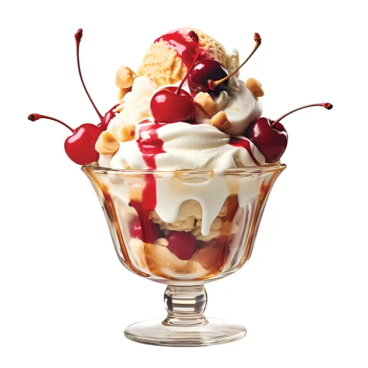 Delicious Ice Cream Sundae with Cherries and Whipped Cream