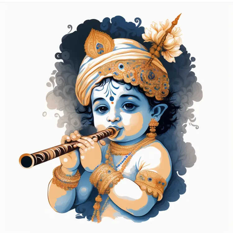 Divine Krishna Playing Flute Illustration