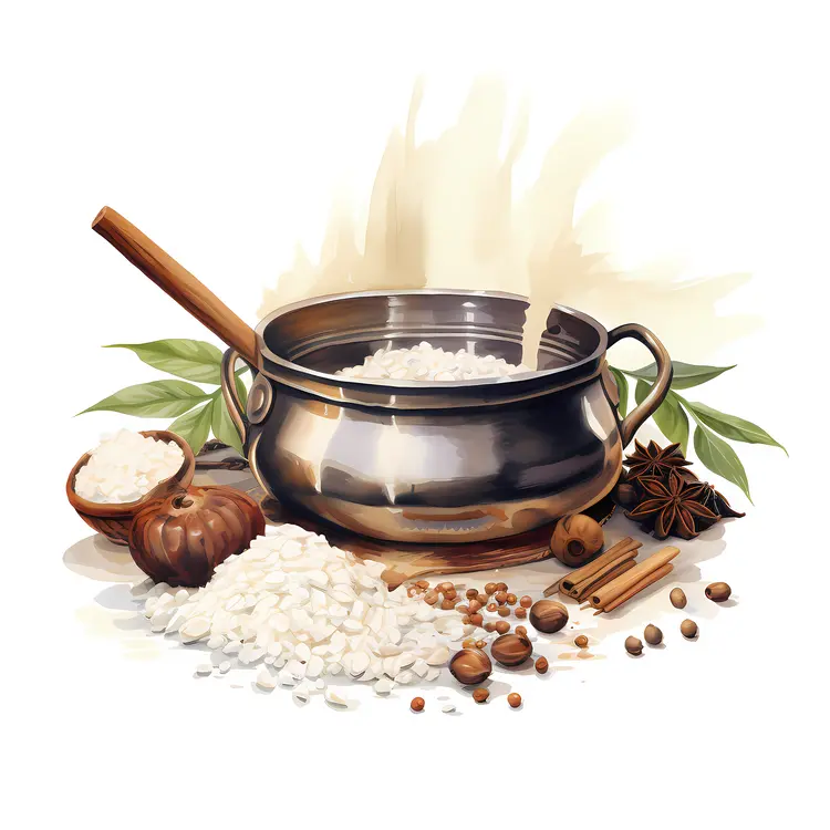 Metal Pot with Rice and Spices