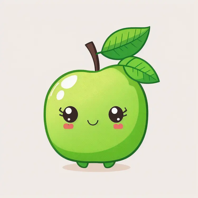 Cute Green Apple Cartoon Illustration