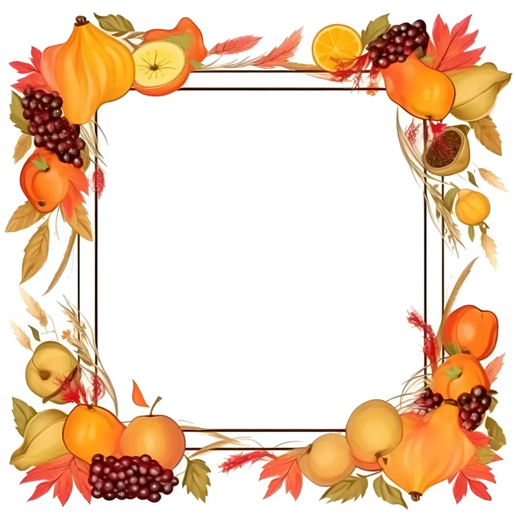 Autumn Fruits Frame with Pumpkins and Grapes