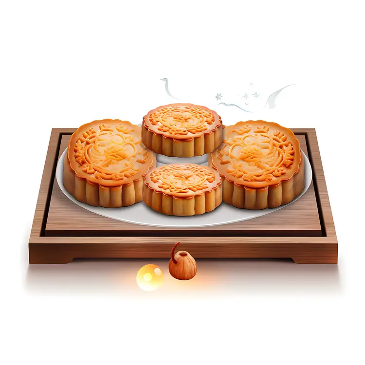 Traditional Mooncakes on a Wooden Tray