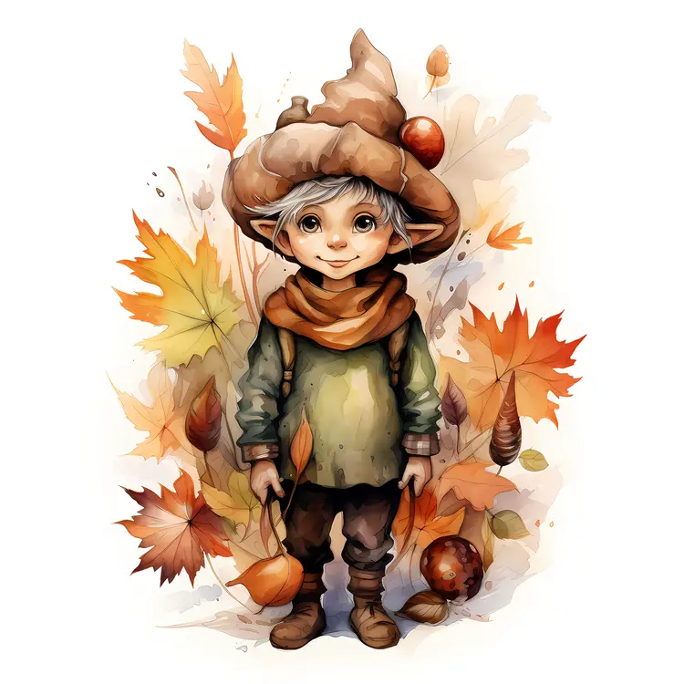 Elf with Acorns and Autumn Leaves