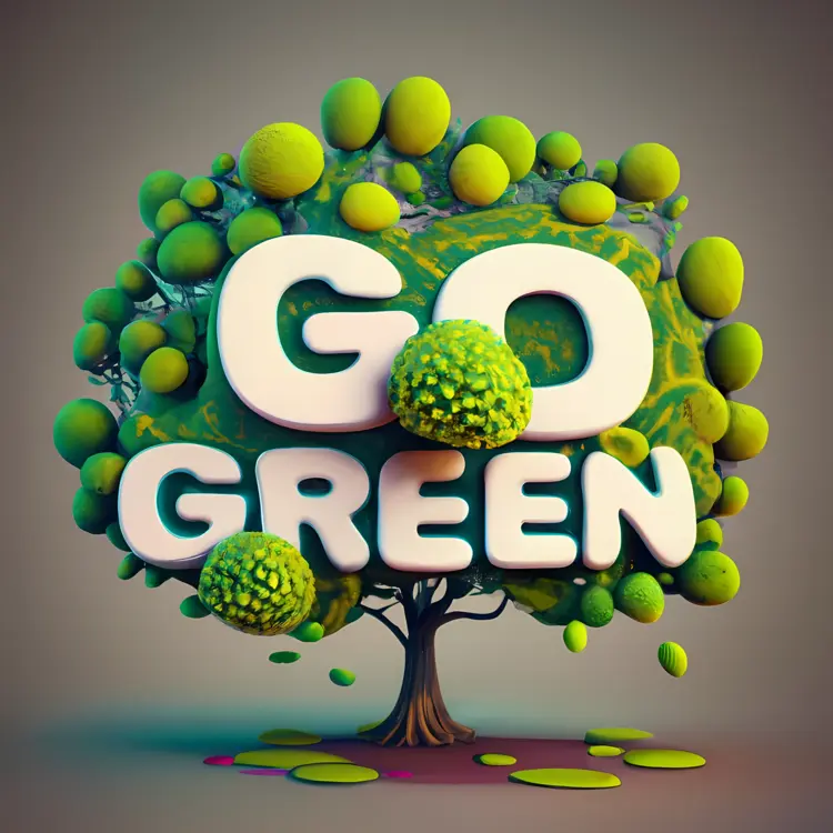 Go Green Sign with Tree and Leaves