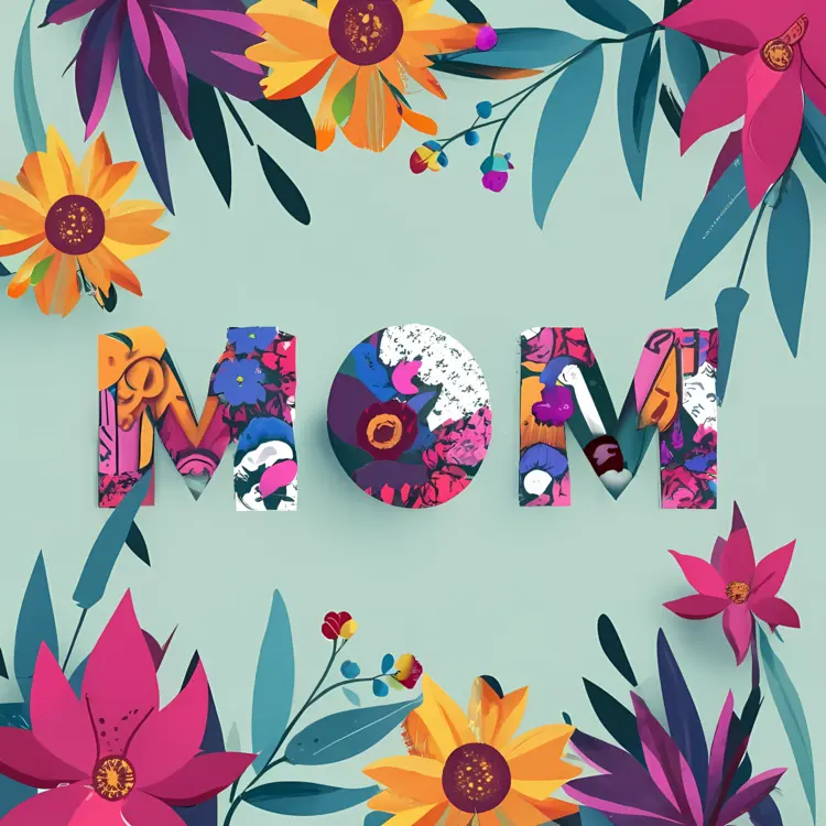 Colorful Floral MOM Text for Mother's Day