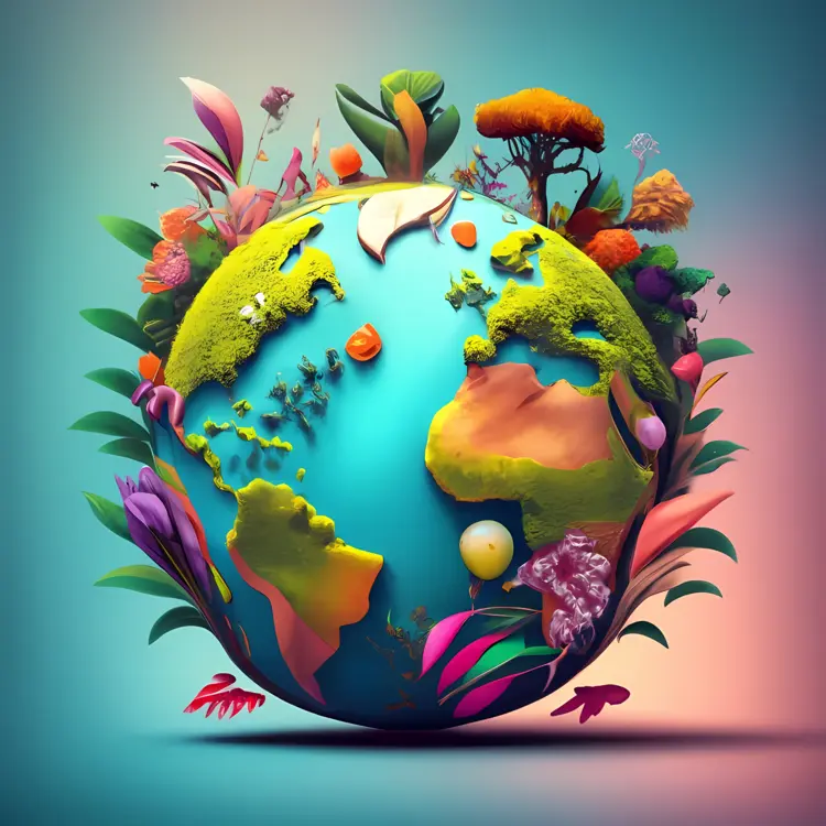 Colorful Earth with Nature Elements