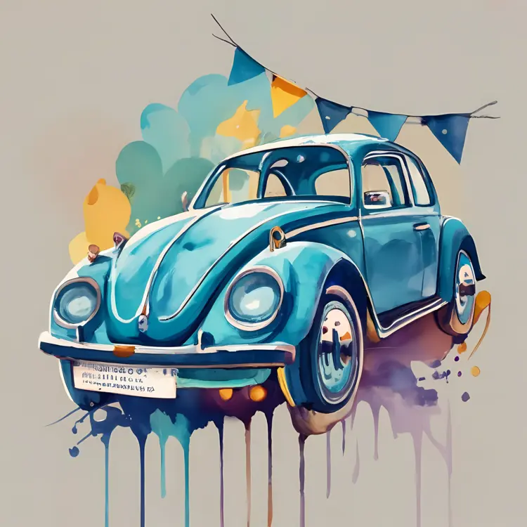 Vintage Blue Car Illustration