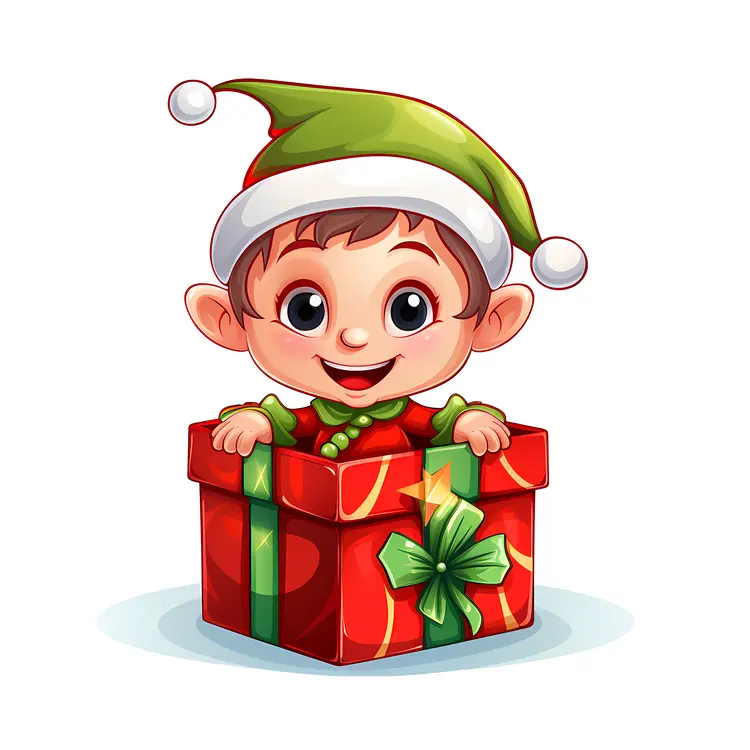 Cute Elf in a Gift Box