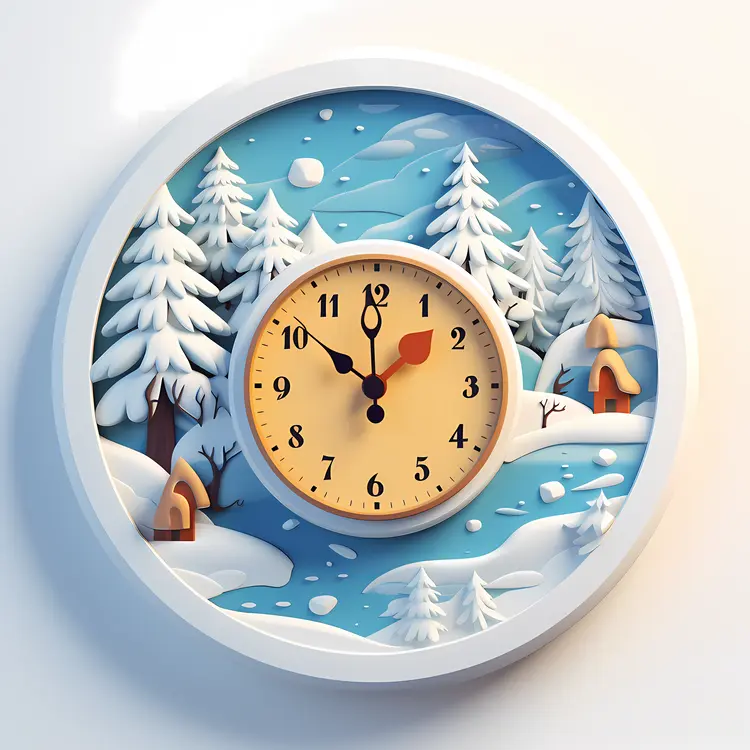 Winter Forest Clock with Snowy Scene
