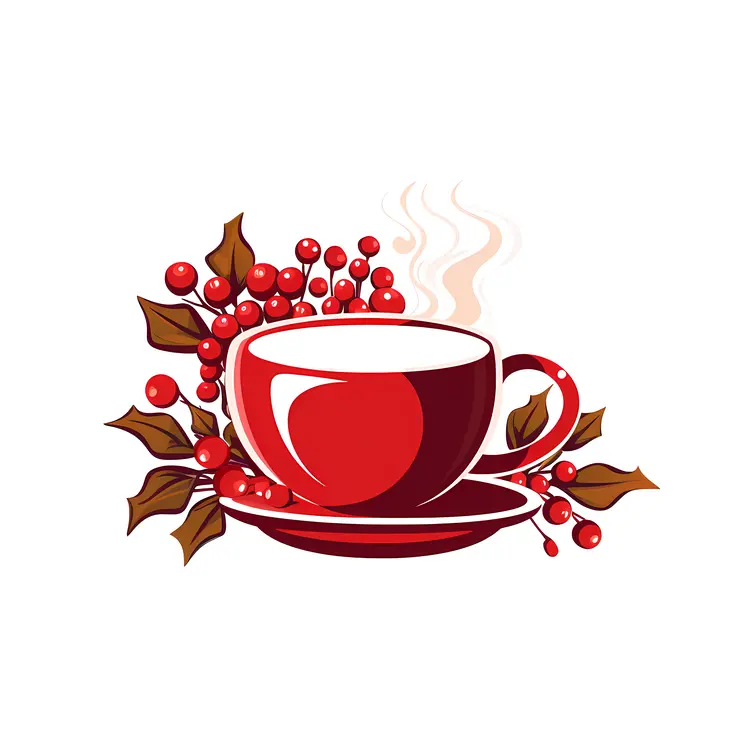 Steaming Hot Drink in Red Cup with Berries