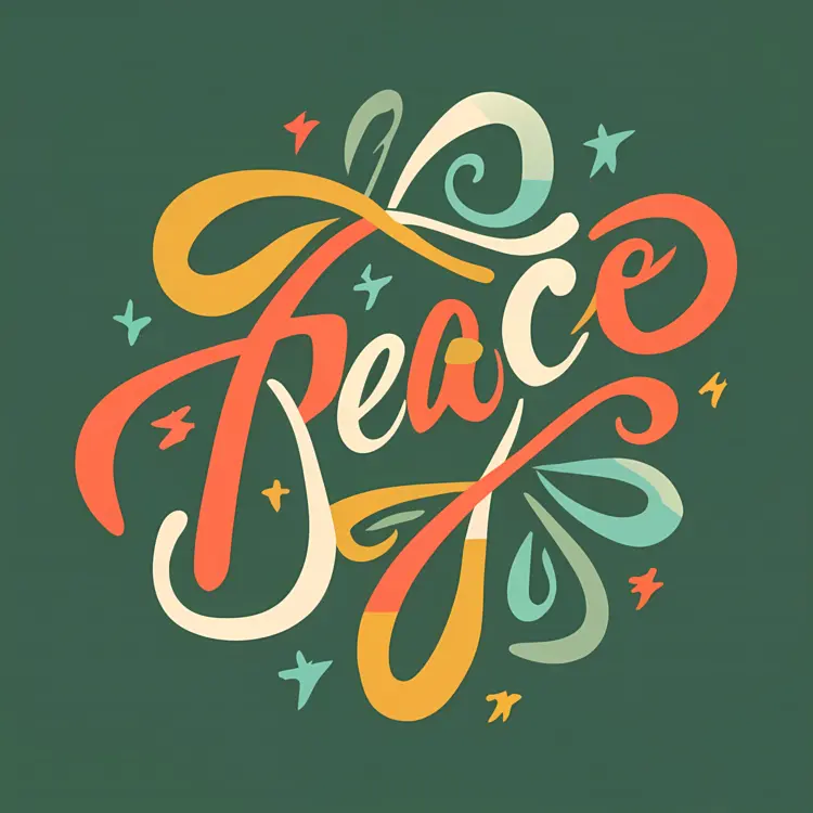 Peace Typography with Colorful Swirls