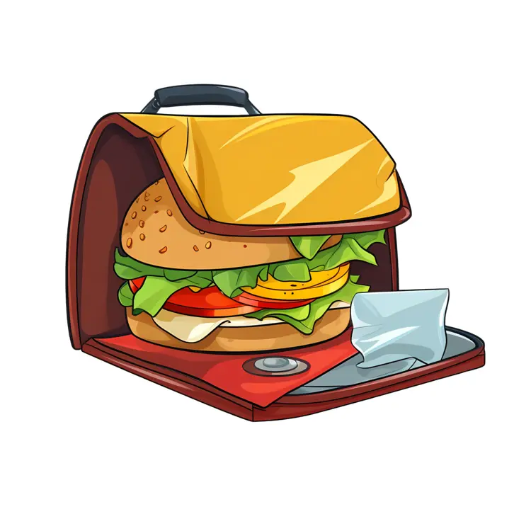 Burger in Yellow Lunch Bag with Napkin