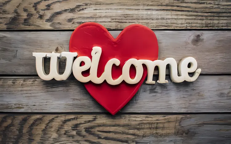 Welcome Sign with Red Heart
