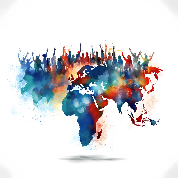 Colorful World Map with People