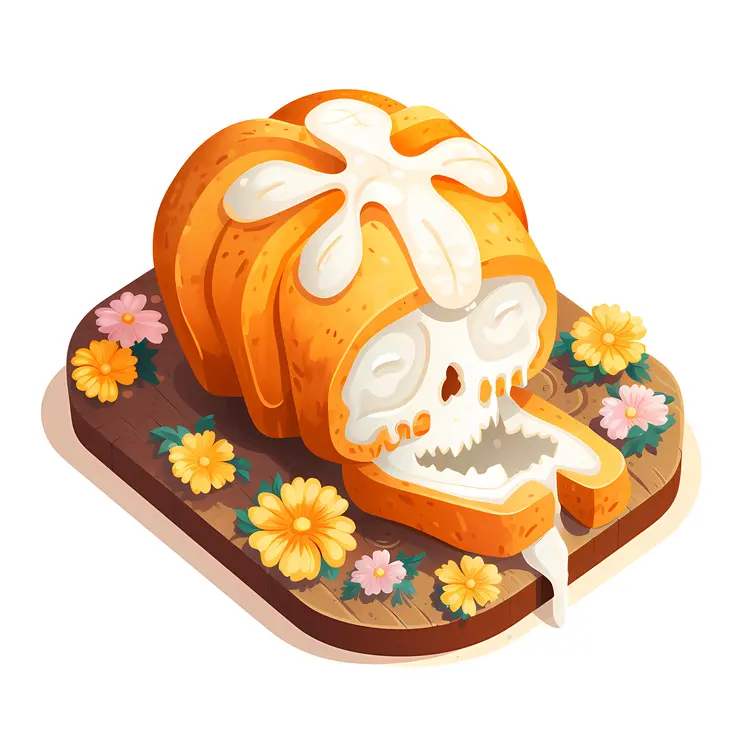 Pumpkin Shaped Bread with Skull Design