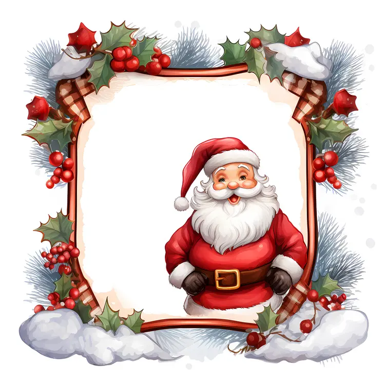 Christmas Frame with Santa and Holly